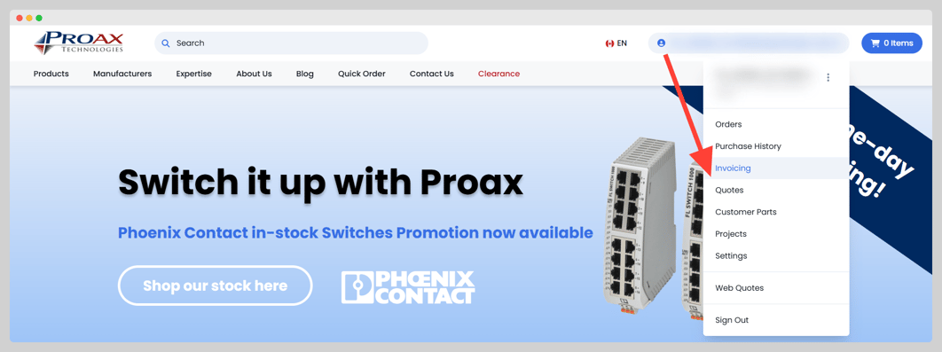 Access your invoices on Proax.ca